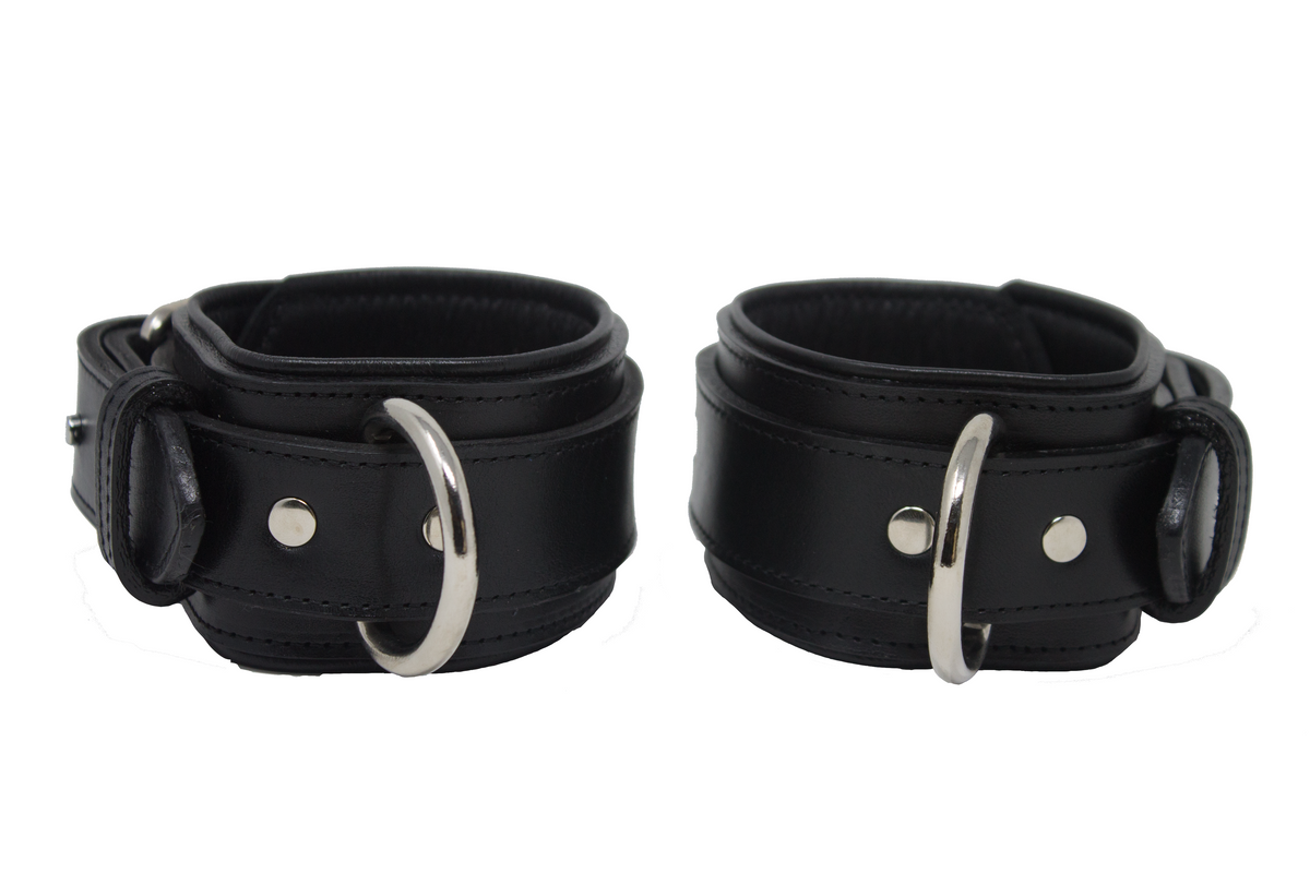 Locking Post Ankle Cuffs Premium Heavy Duty Black Leather – The Leather Boy