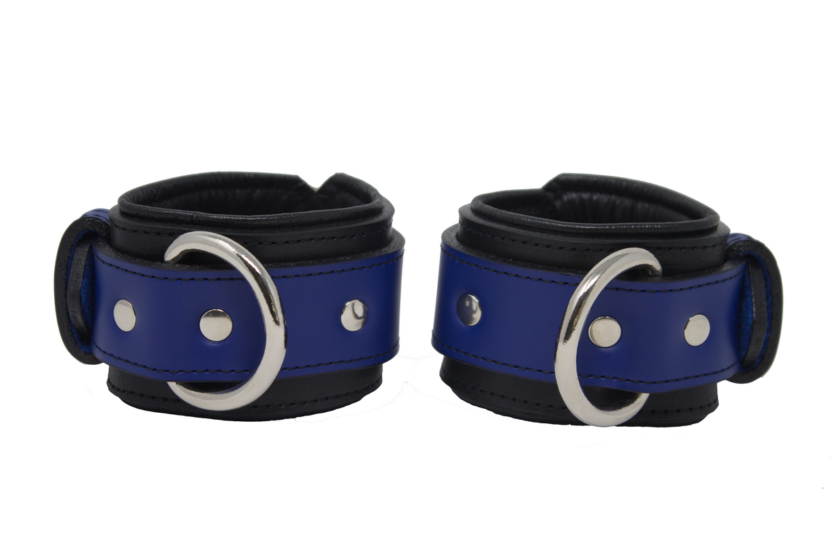 Locking Post Wrist Cuffs Premium Heavy Duty Blue Leather Handcuffs ...
