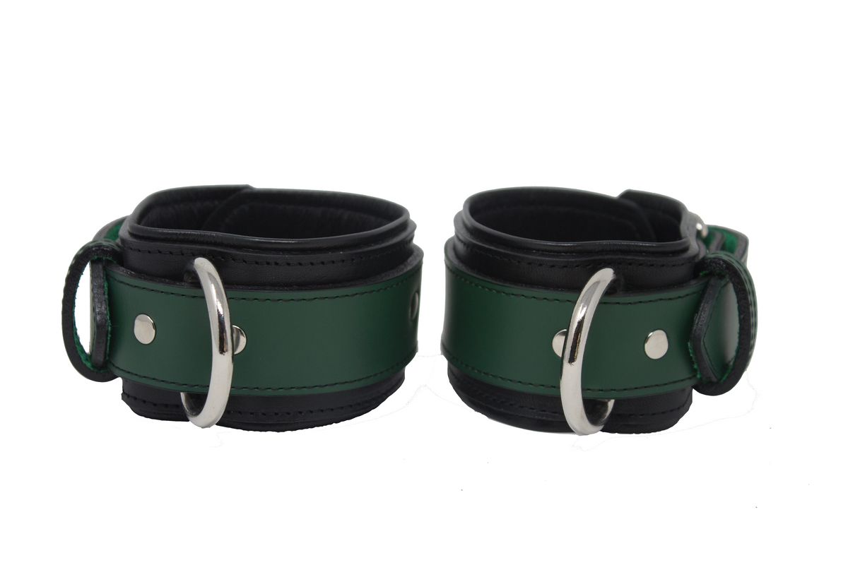 Locking Post Ankle Cuffs Premium Heavy Duty Green Leather – The Leather Boy
