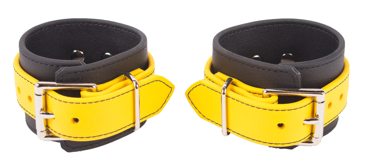 Rubber Wrist Cuffs Yellow and Black BioThane Restraints – The Leather Boy