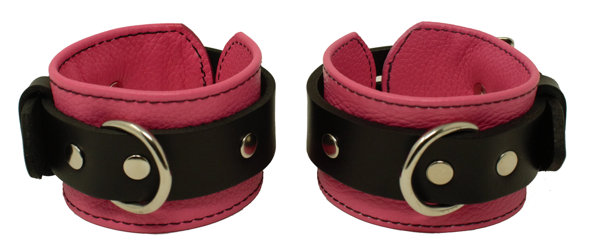 Locking Ankle Cuffs Pink and Black Leather Restraints – The Leather Boy