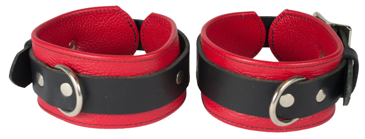 Locking Ankle Cuffs Red and Black Leather Restraints – The Leather Boy