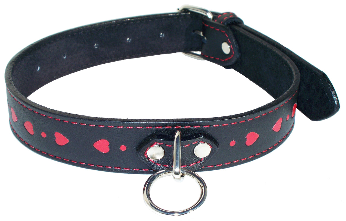 Valentines Leather Collar Black with Red Inlaid Hearts – The Leather Boy