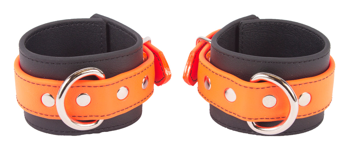 Rubber Wrist Cuffs Orange and Black BioThane Restraints – The Leather Boy