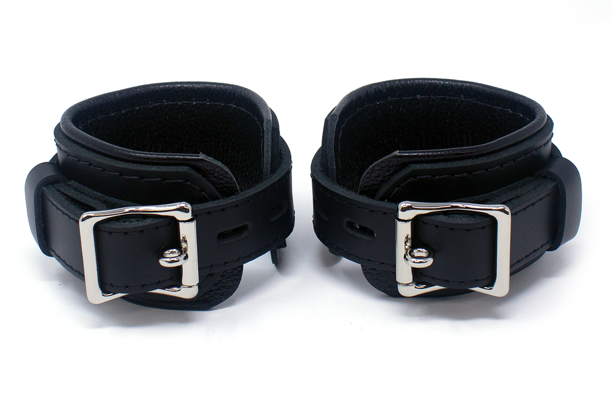 Locking Wrist Cuffs Premium Heavy Duty Black Leather Handcuffs – The ...
