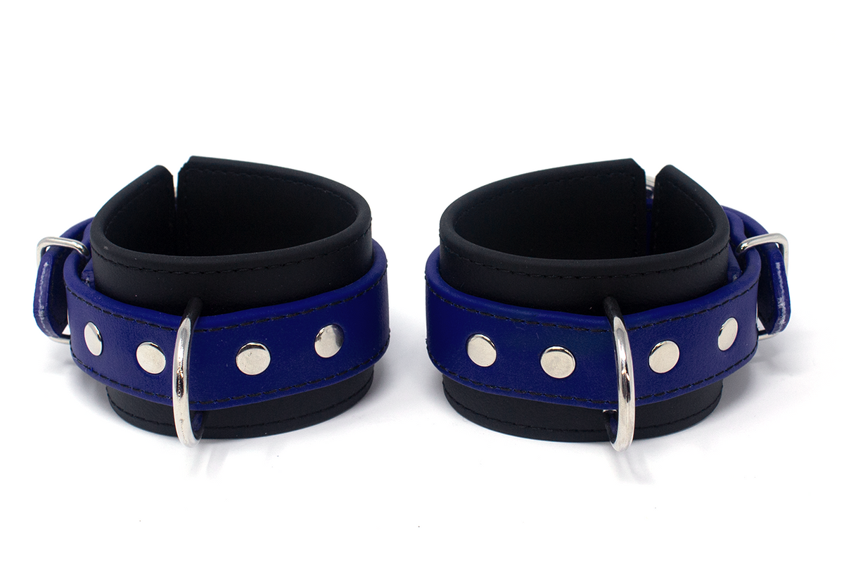 Rubber Wrist Cuffs Blue and Black BioThane Restraints – The Leather Boy